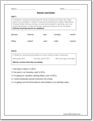 Names and Dates Worksheet
