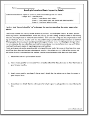 Informational Text and Supporting Details Worksheet