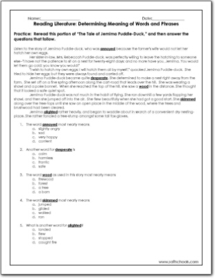 Reading Literature: Determining Meaning of Words and Phrases Worksheet