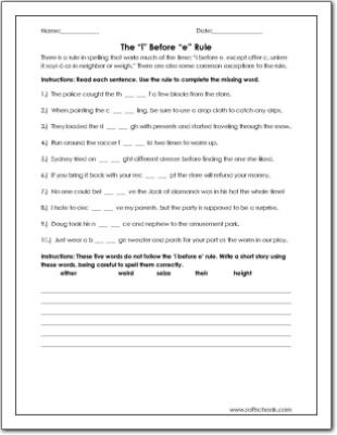 The "i" Before "e" Rule Worksheet