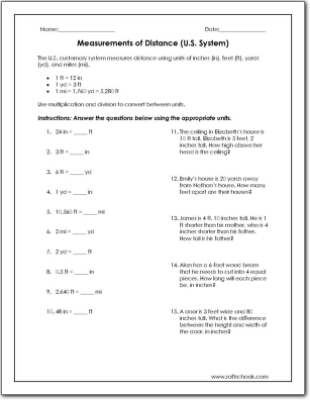 Measurements of Distance (U.S. System) Worksheet