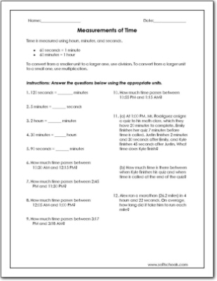 Measurements of Time Worksheet