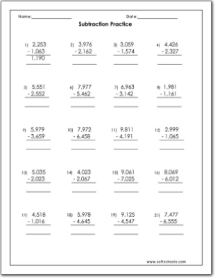 Middle School Subtraction Worksheets
