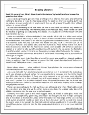 Reading Literature Worksheet