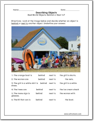 Describing Objects - Behind or Next to Worksheet
